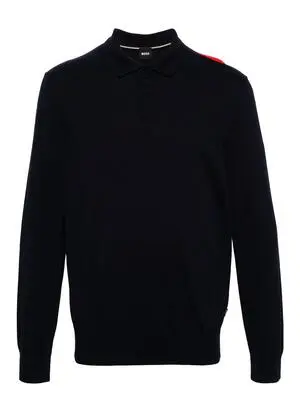 BOSS Fine-knit Polo Jumper - Blue