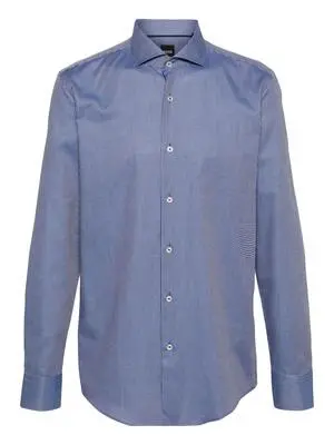 BOSS Geometric-pattern Organic Cotton Shirt - Blue