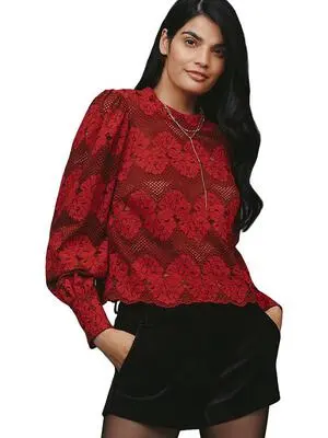 DOLAN LEFT COAST Mock-neck Lace Blouse - Burgundy