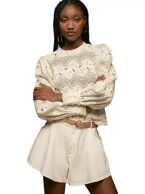 DOLAN LEFT COAST Mock-neck Lace Blouse - Ivory