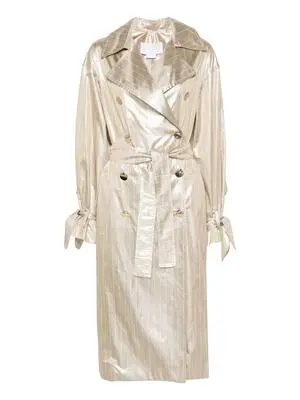 GENNY Engraved-buttons Pinstriped Maxi Coat - Gold