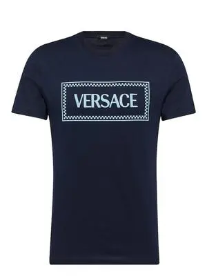 Versace Logo Embroidered Cotton Jersey T-shirt - Blue