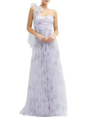 Dessy Collection Floral Tulle One-shoulder Gown - Lilac Haze Garden