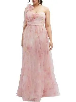 Dessy Collection Floral Tulle One-shoulder Gown - Rose Garden