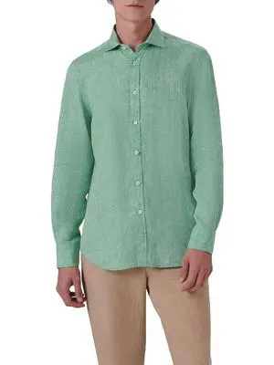 Bugatchi Axel Linen Button-up Shirt - Jade