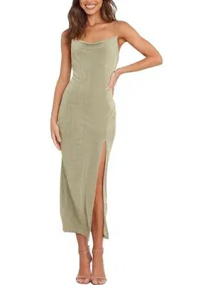 PETAL & PUP Diani Cowl Neck Midi Slipdress - Olive