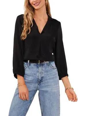 Vince Camuto Vince Camuto Pleat Front Satin Shirt Rich Black