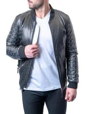 MACEOO Skull Sleeve Leather Jacket - Black