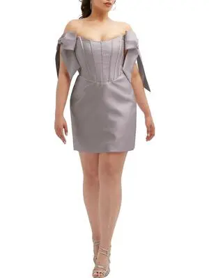 Alfred Sung Off-the-shoulder Corset Mini Dress - Cashmere Gray