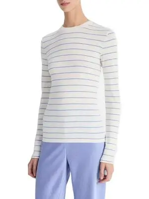 Vince Vince. Stripe Long Sleeve Crewneck Top Pacific Opal Combo