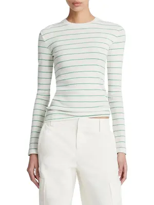 Vince Vince. Stripe Long Sleeve Crewneck Top Parakeet Combo