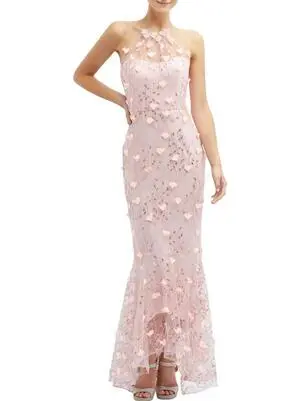 Dessy Collection Sequin Embroidered High-low Gown - Rose