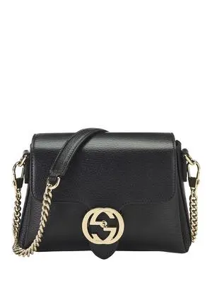 Gucci Leather Interlocking Shoulder Bag - Black