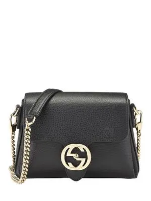 Gucci Leather Interlocking Shoulder Bag Black