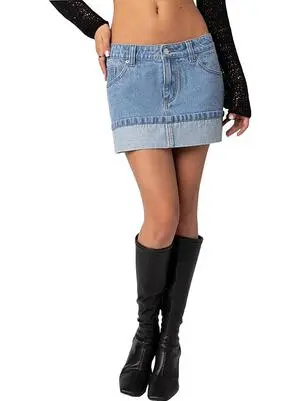 EDIKTED Folded Denim Mini Skirt - Light Blue