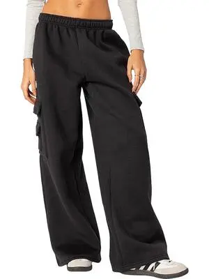EDIKTED Wide Leg Cargo Sweatpants - Dark Gray