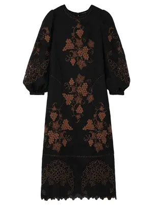 Vita Kin Ophelia Embroidered Linen Midi Dress - Black