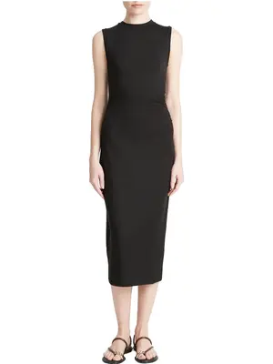 Vince Sleeveless Gathered-waist Dress - Black