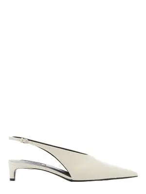 JIL SANDER Leather Slingback Pumps With Kitten Heel - Ivory