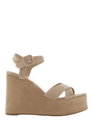 CHRISTIAN LOUBOUTIN Supramariza 130mm Suede Platform Wedge Sandals - Ivory