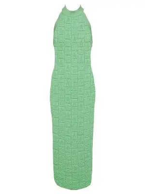 Balmain Monogram Openwork Midi Dress - Green