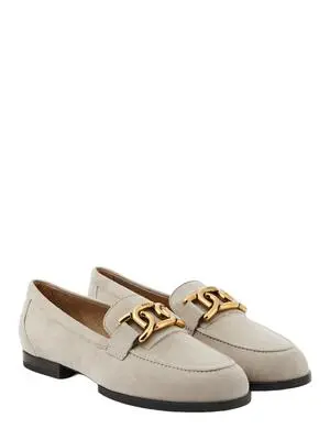 TOD'S Embellished Suede Loafers - Grey