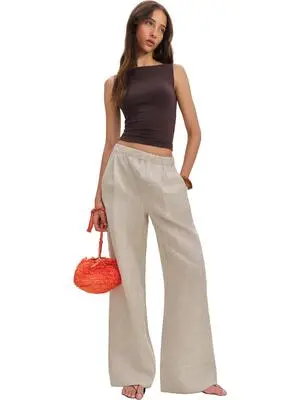 REFORMATION Fernando Linen Wide Leg Pant - Natural