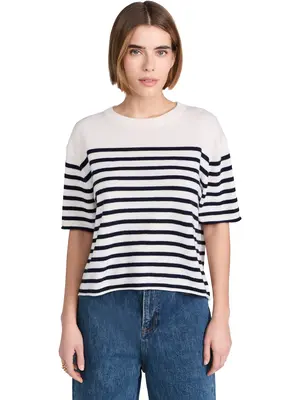 LISA YANG LISA YANG Cila Stripes Cashmere T-Shirt Cream/navy Stripes