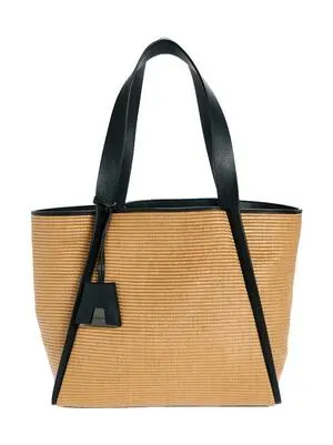 Akris Medium Alex Raffia & Leather Bucket Tote - 439 Camel/black