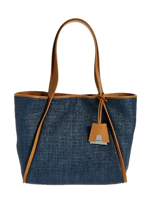 Akris Akris Medium Alex Raffia & Leather Bucket Tote 784 Denim/cuoio
