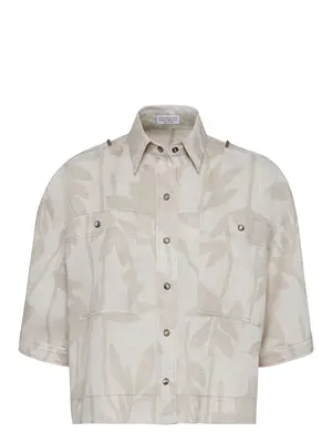 Brunello Cucinelli Leaf-print Linen Shirt - Neutrals