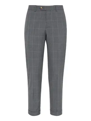 Brunello Cucinelli Check-pattern Wool Trousers - Grey