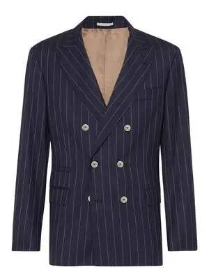 Brunello Cucinelli Pinstripe Virgin Wool Blazer - Blue
