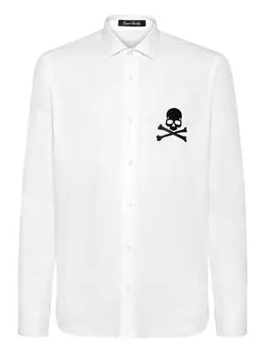 Philipp Plein Skull&bones Long-sleeve Cotton Shirt - White