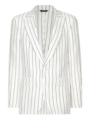 Dolce & Gabbana Striped Linen Blazer - White