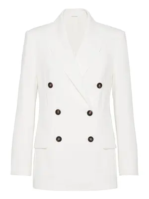 Brunello Cucinelli Double-breasted Cotton-twill Blazer - White