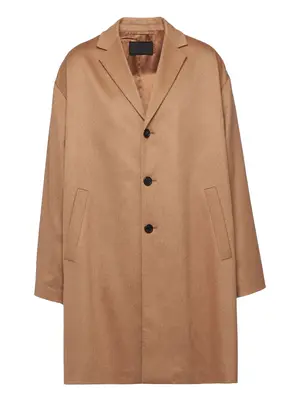Prada Camel-hair Coat With Triangle Logo - Brown