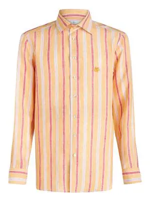 Etro Pegaso-embroidered Striped Shirt - Orange