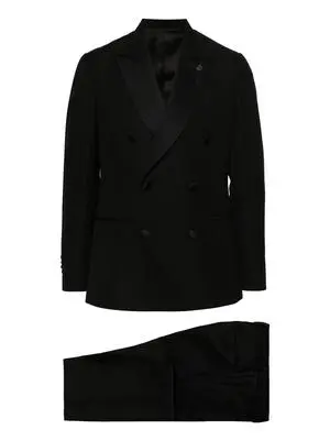 LARDINI Double-breasted Wool-blend Suit - Black