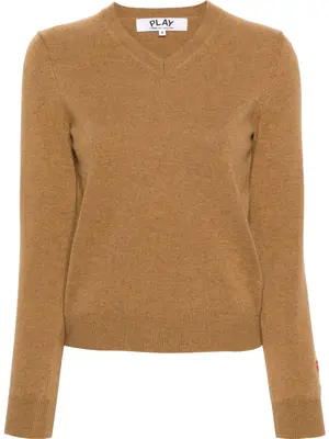 Play Comme Des Garcon Heart Logo Wool Jumper - Neutrals