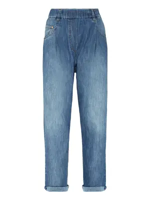 Brunello Cucinelli Elasticated Waistband Tapered Jeans - Blue
