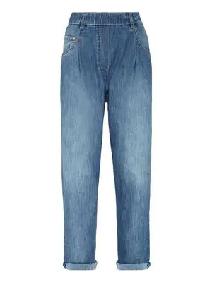 Brunello Cucinelli Elasticated Waistband Tapered Jeans - Blue