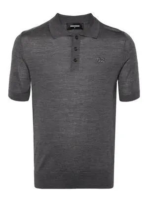 Dsquared2 Logo-embroidered Fine-knit Polo Shirt - Grey