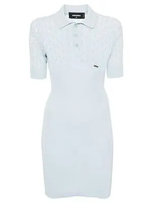 Dsquared2 Open-knit Polo-collar Dress - Blue