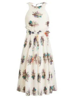 Zimmermann Floral-print Plissé-organza Midi Dress - Ivory