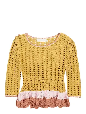 Zimmermann Ruffled Crochet Cotton Sweater - Yellow