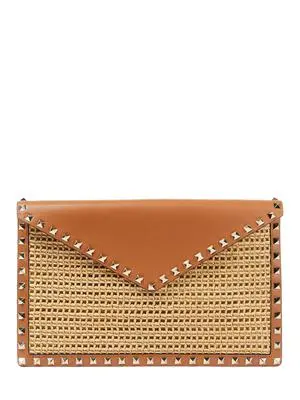 VALENTINO Valentino Garavani Rockstud Large Raffia Clutch