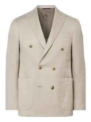 CANALI Canali - Kei Slim-Fit Double-Breasted Linen And Silk-Blend Suit Jacket - Men - Neutrals