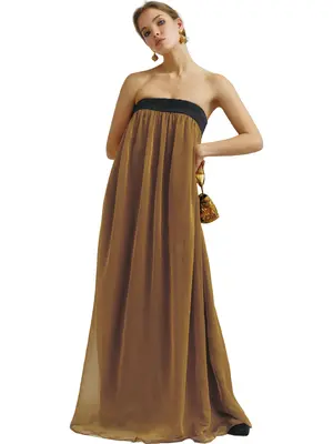 REFORMATION Maribelle Strapless Maxi Dress Bronze