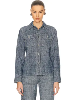 Bottega Veneta Enlarged Textured Denim Printed Shirt - Indigo & White